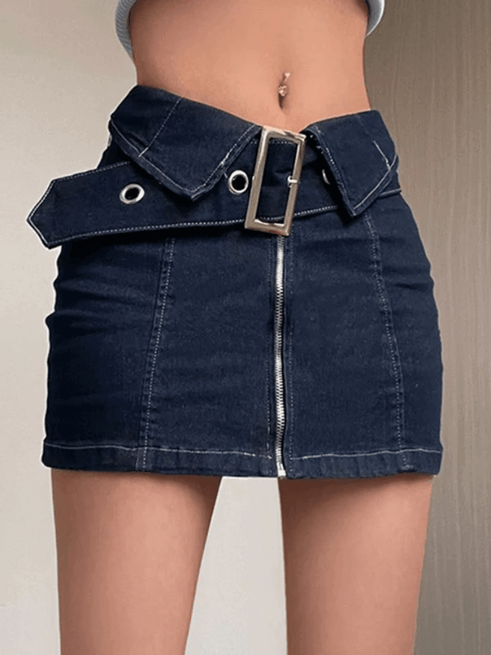 Fold Over Buckle Belt Denim Mini Skirt – Obzuu