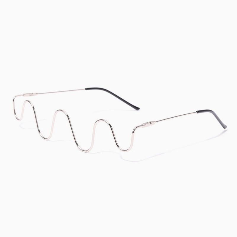 Unique Gold Tone Wavy Lensless Eyeglass Half Frame - Silver – Obzuu